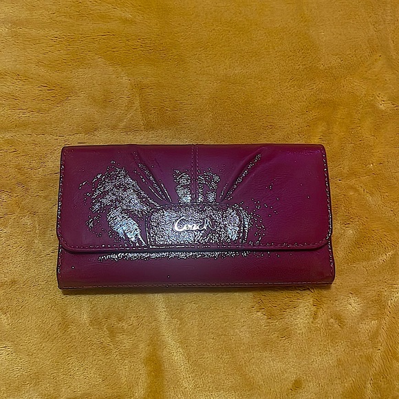 Coach | Bags | Coach Ashly Plum Patent Leather Wallet | Poshmark